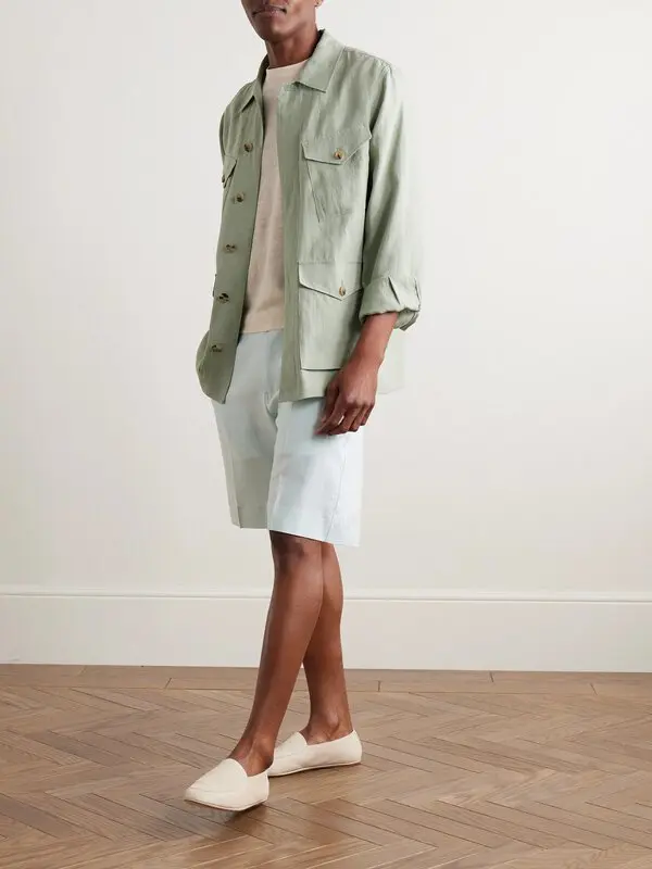 Zegna Straight-leg Linen Shorts - Blue