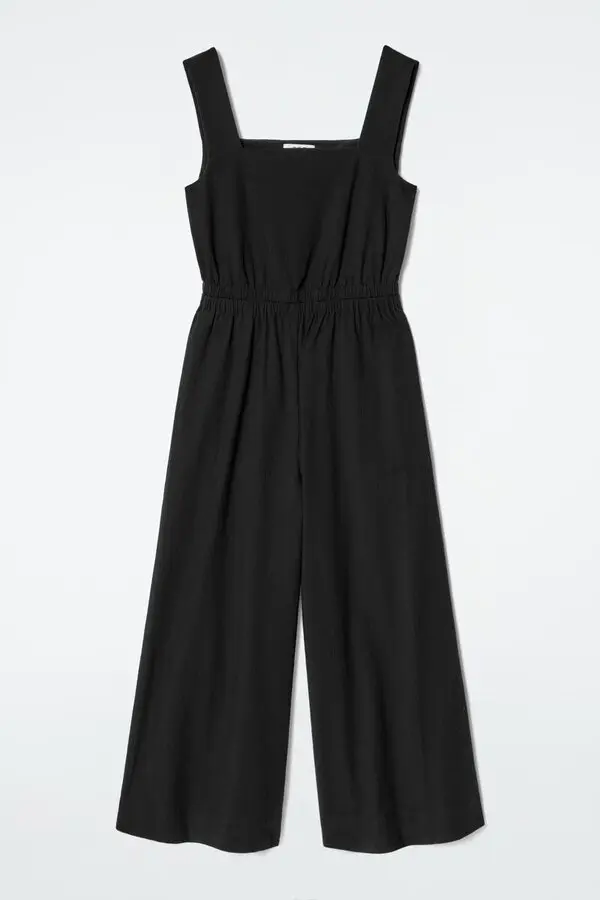 Cos Open-back Seersucker Wide-leg Jumpsuit - Black
