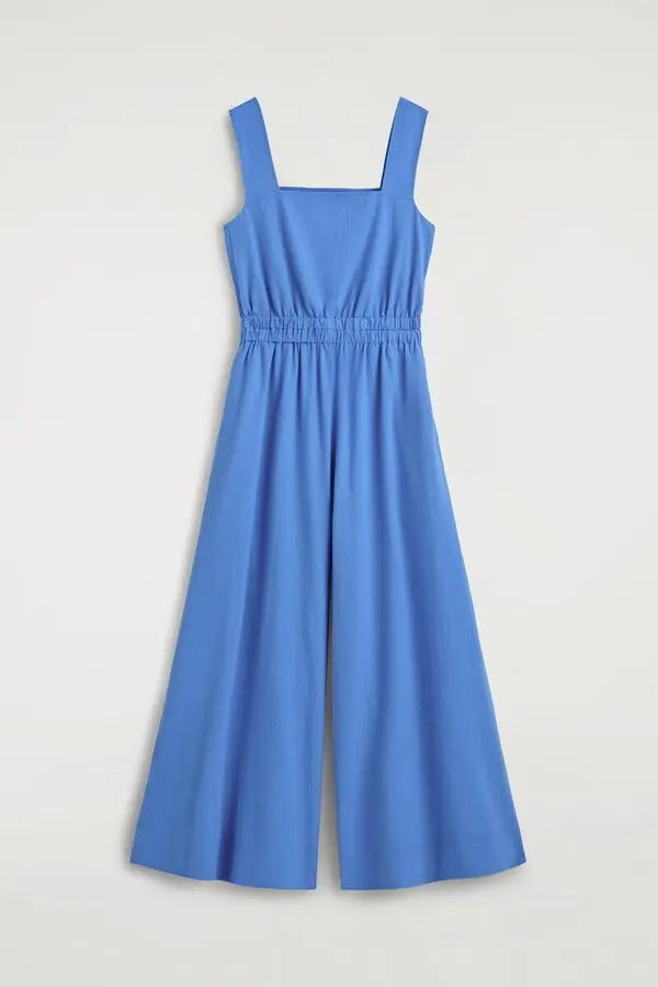 Cos Open-back Seersucker Wide-leg Jumpsuit - Blue