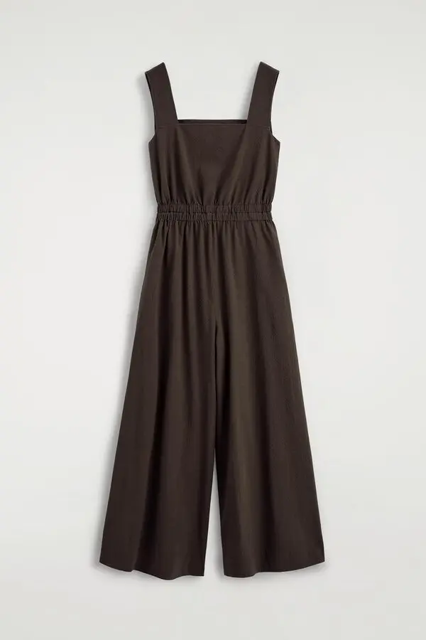 Cos Open-back Seersucker Wide-leg Jumpsuit - Brown