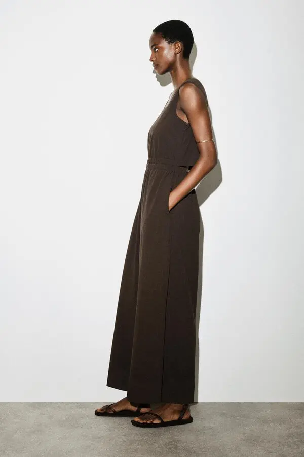 Cos Seersucker Wide-leg Jumpsuit With Open Back - Brown