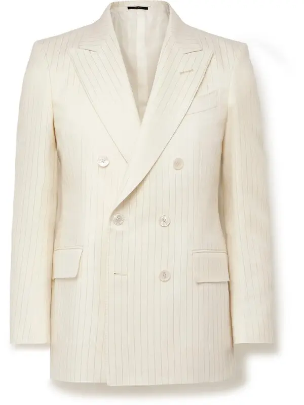 TOM FORD Dyllan Double-breasted Metallic Striped Wool-blend Suit Jacket - Neutrals