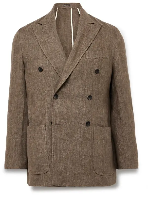 Rubinacci Unstructured Double-breasted Linen Suit Jacket - Brown