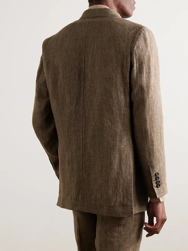 Rubinacci Unstructured Double-breasted Linen Suit Jacket - Brown