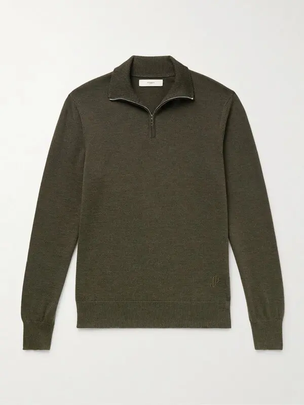 Purdey Linton Logo-embroidered Wool Half-zip Sweater - Green