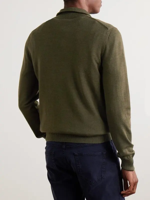 Purdey Linton Logo-embroidered Wool Half-zip Sweater - Green