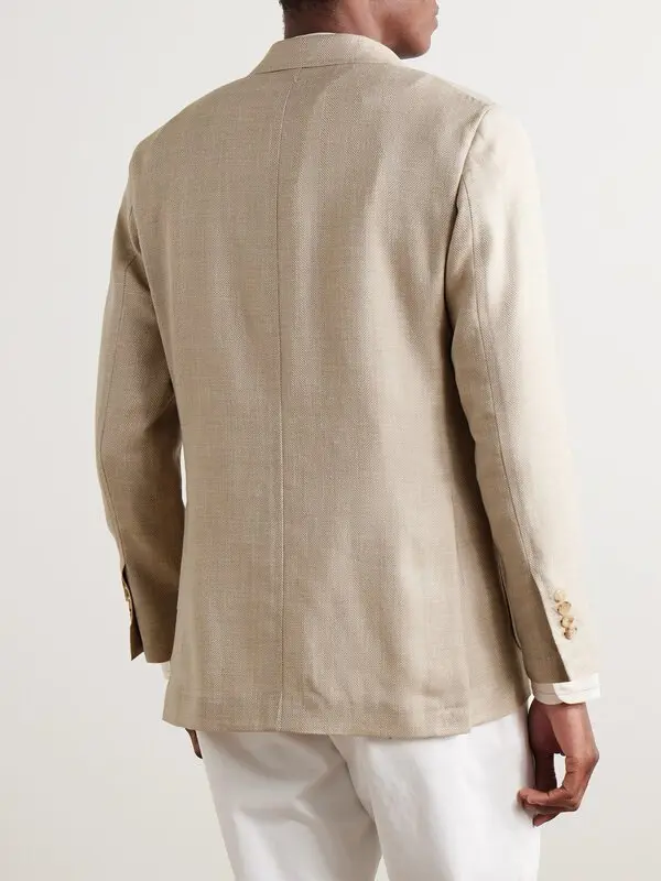 Rubinacci Unstructured Double-breasted Herringbone Virgin Wool, Silk And Linen-blend Blazer