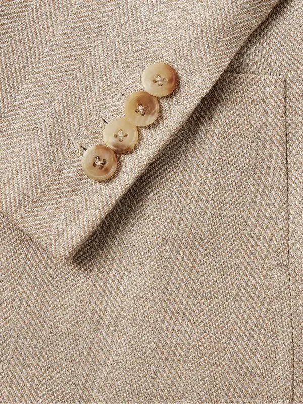 Rubinacci Unstructured Double-breasted Herringbone Virgin Wool, Silk And Linen-blend Blazer