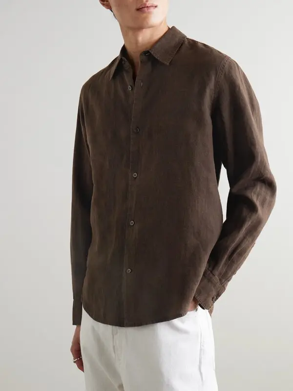 Mr P. Garment-dyed Linen Shirt - Brown