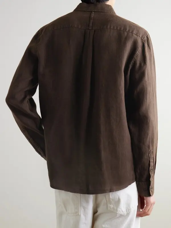 Mr P. Garment-dyed Linen Shirt - Brown