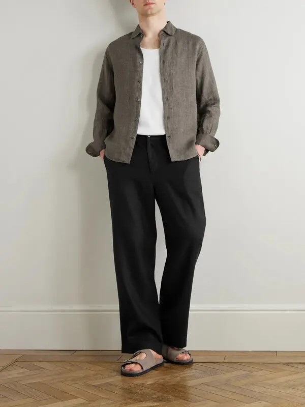 Mr P. Arthur Wide-leg Linen Trousers - Black