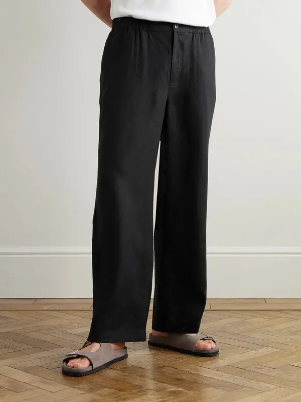 Mr P. Arthur Wide-leg Linen Trousers - Black