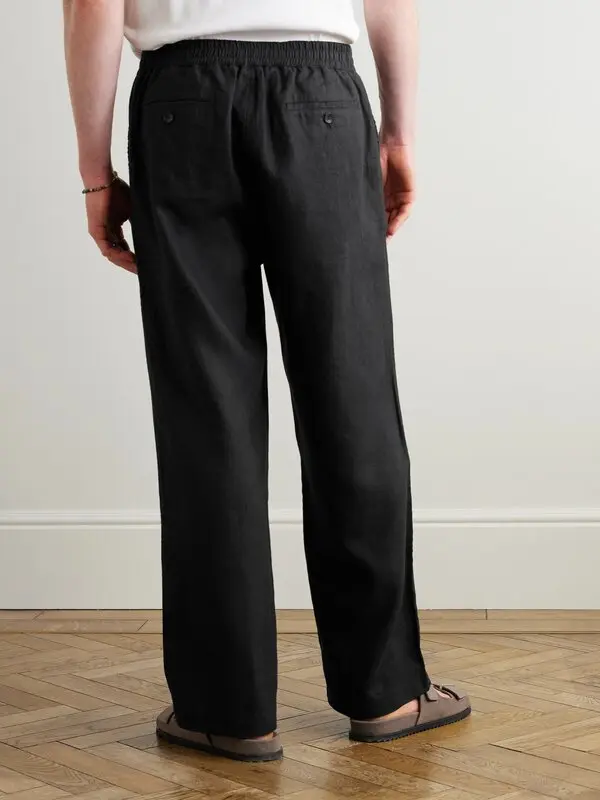 Mr P. Arthur Wide-leg Linen Trousers - Black