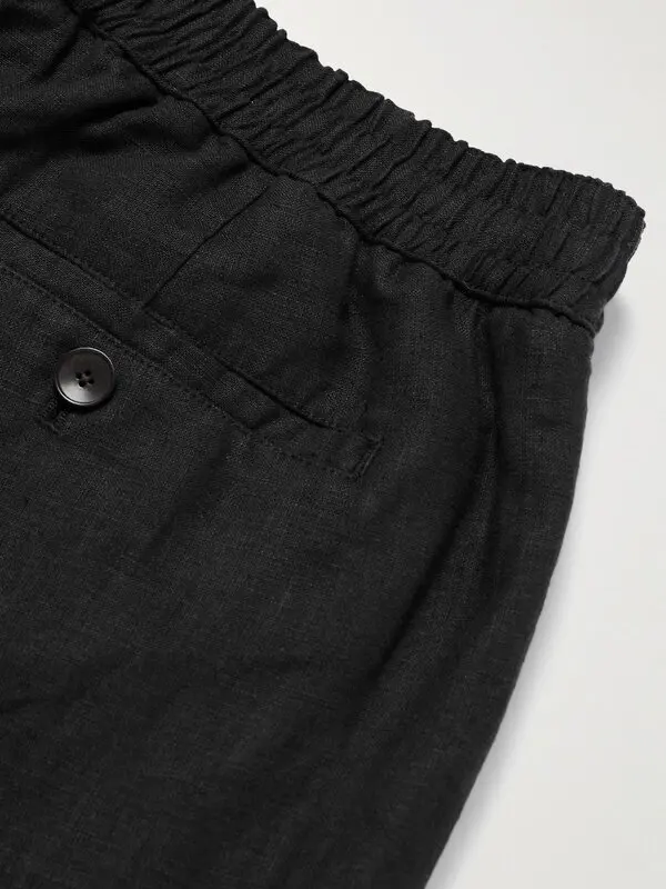 Mr P. Arthur Wide-leg Linen Trousers - Black