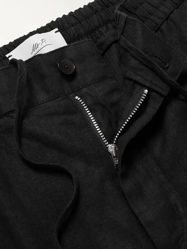 Mr P. Arthur Wide-leg Linen Trousers - Black