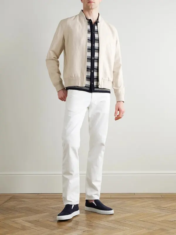 Mr P. Linen And Cotton-blend Bomber Jacket - Neutrals