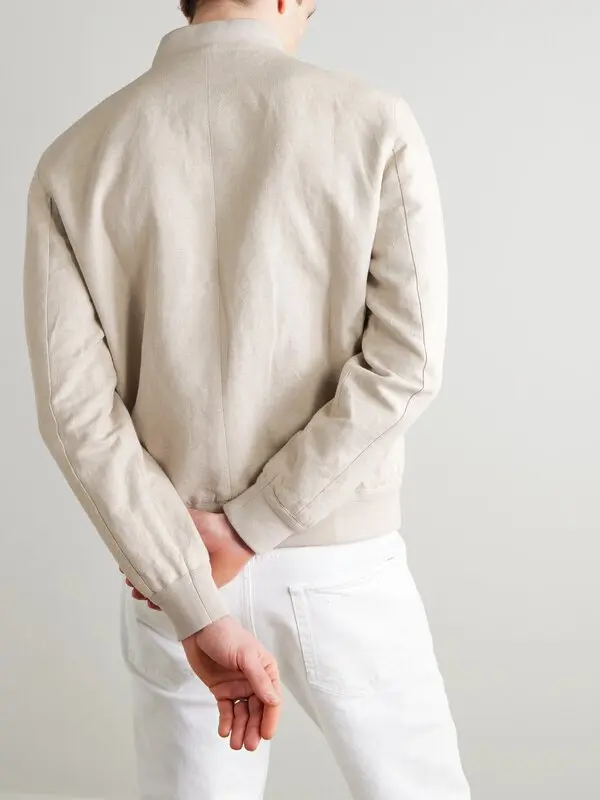 Mr P. Linen And Cotton-blend Bomber Jacket - Neutrals