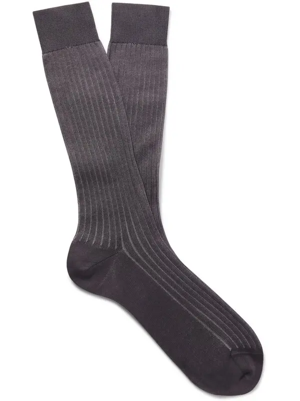 Mr P. Ribbed Mercerised Cotton Socks - Gray