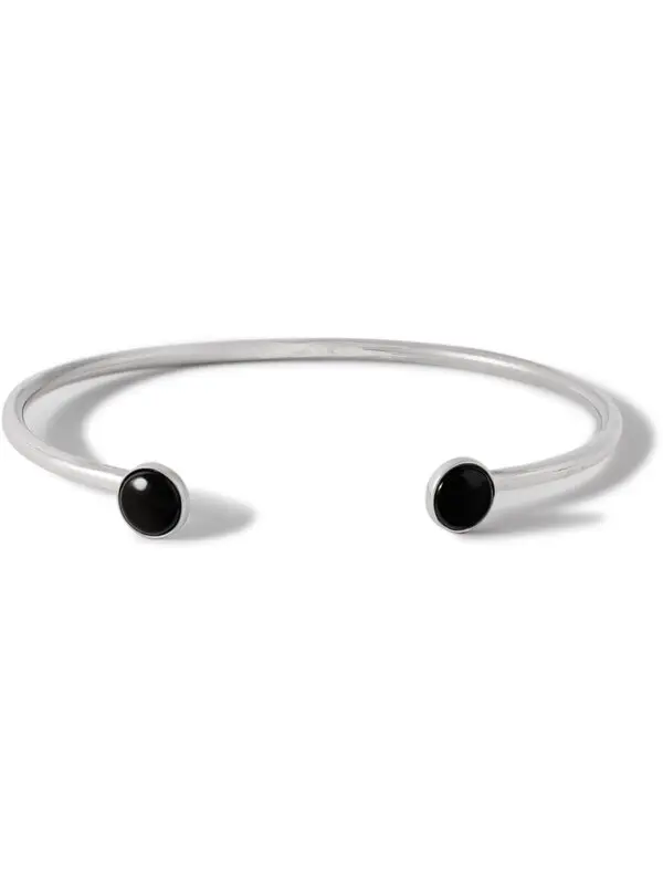 MIKIA Sterling Obsidian Cuff - Silver