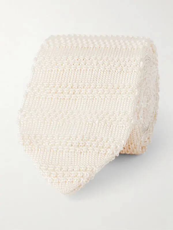 Mr P. 7cm Knitted Silk Neck Tie - Neutrals