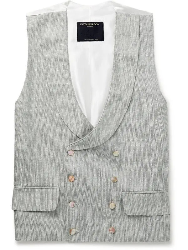FAVOURBROOK Randwick Herringbone Linen And Silk-blend Waistcoat - Green