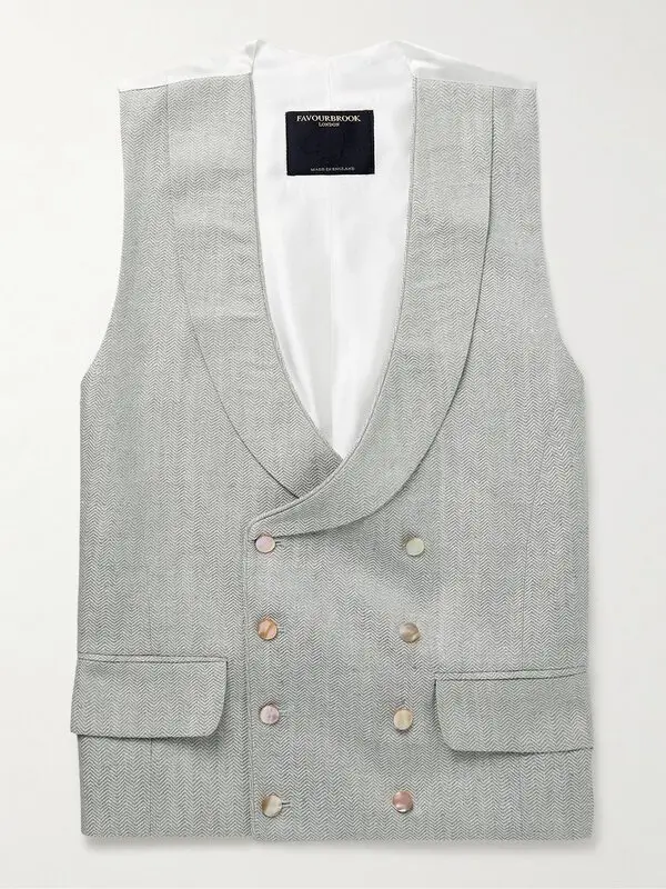 FAVOURBROOK Randwick Slim-fit Double-breasted Herringbone Waistcoat - Green