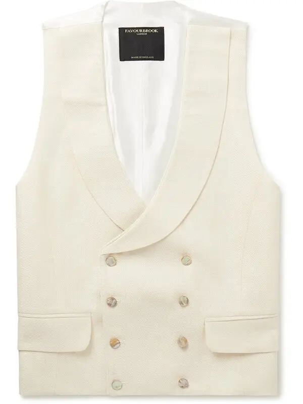 FAVOURBROOK Randwick Herringbone Linen And Silk-blend Waistcoat - Neutrals