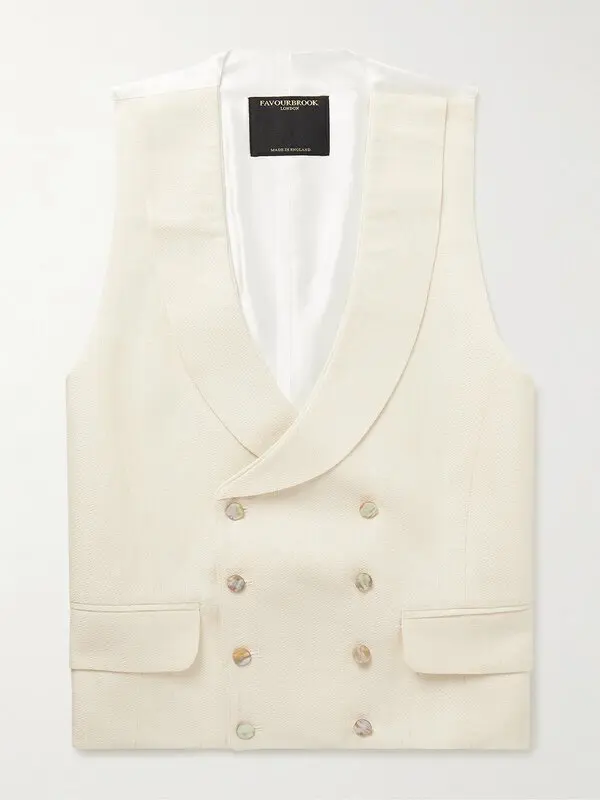 FAVOURBROOK Randwick Herringbone Linen And Silk-blend Waistcoat - Neutrals
