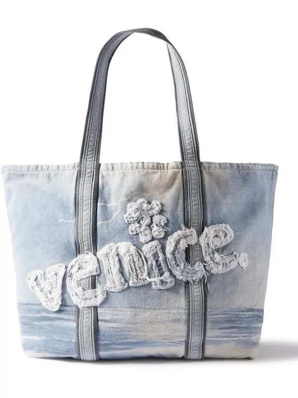 Erl Venice Logo-AppliquéD Denim Tote Bag In Blue - 50% Off