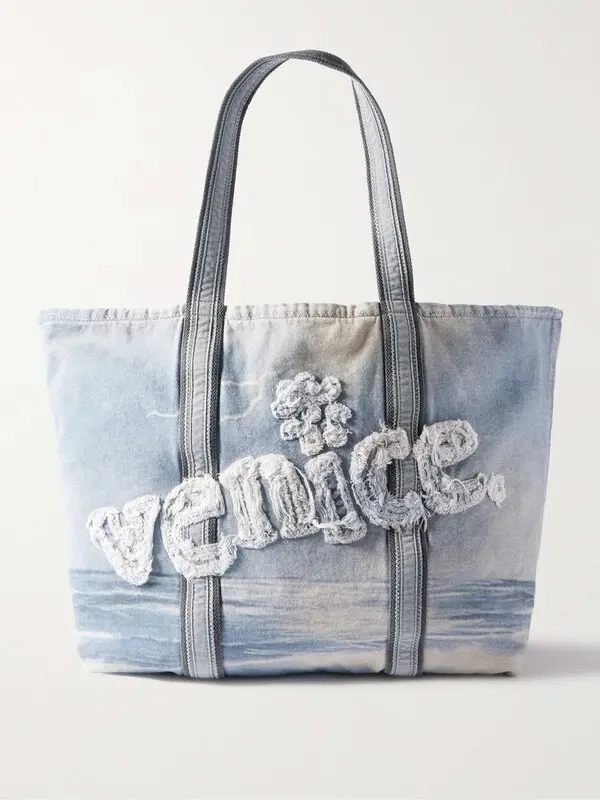 Erl Venice Logo-AppliquéD Denim Tote Bag In Blue - 50% Off