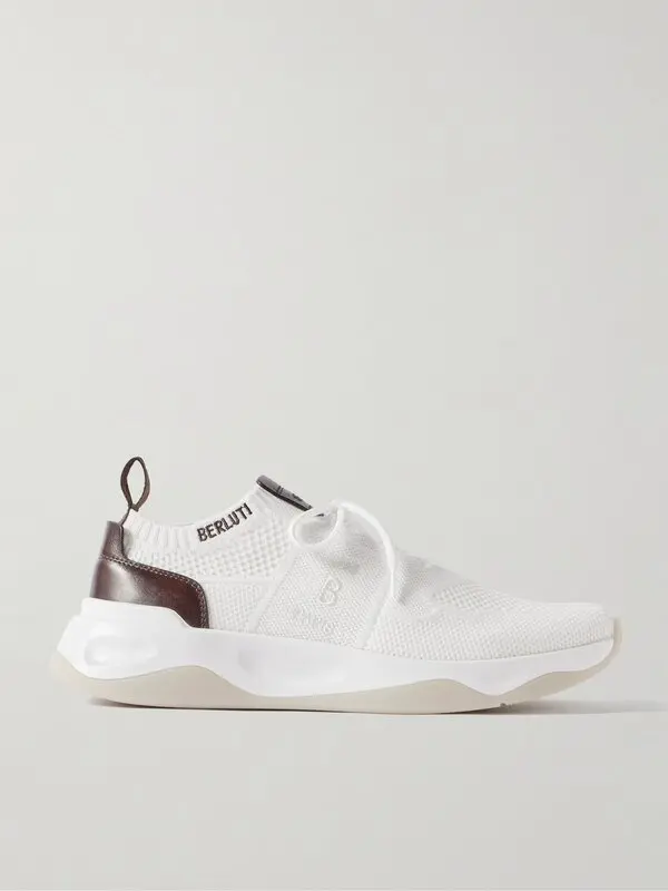 Berluti Shadow Leather-trimmed Stretch-knit Sneakers
