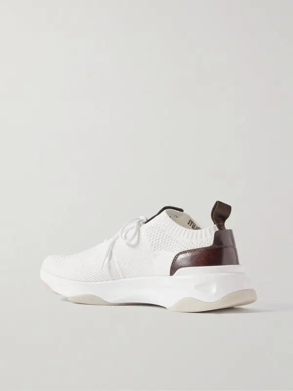 Berluti Shadow Leather-trimmed Stretch-knit Sneakers