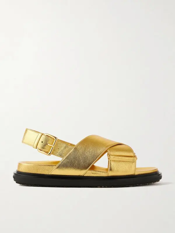Marni Fussbett Metallic Leather Slingback Sandals - Gold
