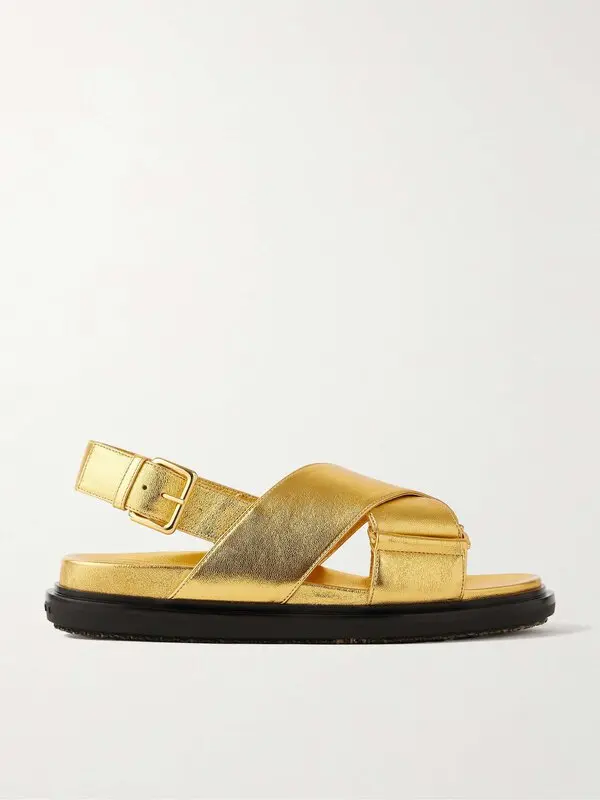 Marni Fussbett Metallic Leather Slingback Sandals - Gold