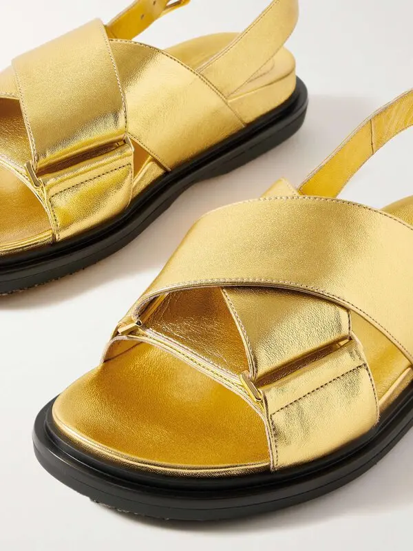 Marni Fussbett Metallic Leather Slingback Sandals - Gold