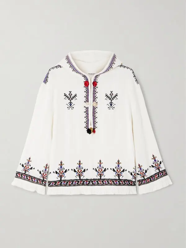 MARANT ETOILE Kameya Hooded Embroidered Blouse - Neutrals