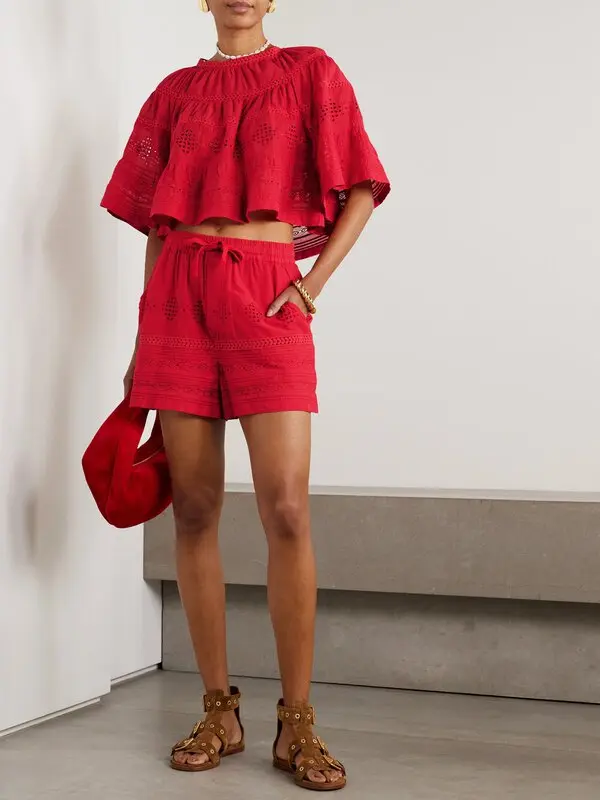MARANT ETOILE Dilama Broderie Anglaise Blouse - Red