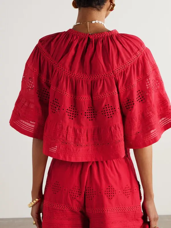 MARANT ETOILE Dilama Broderie Anglaise Blouse - Red