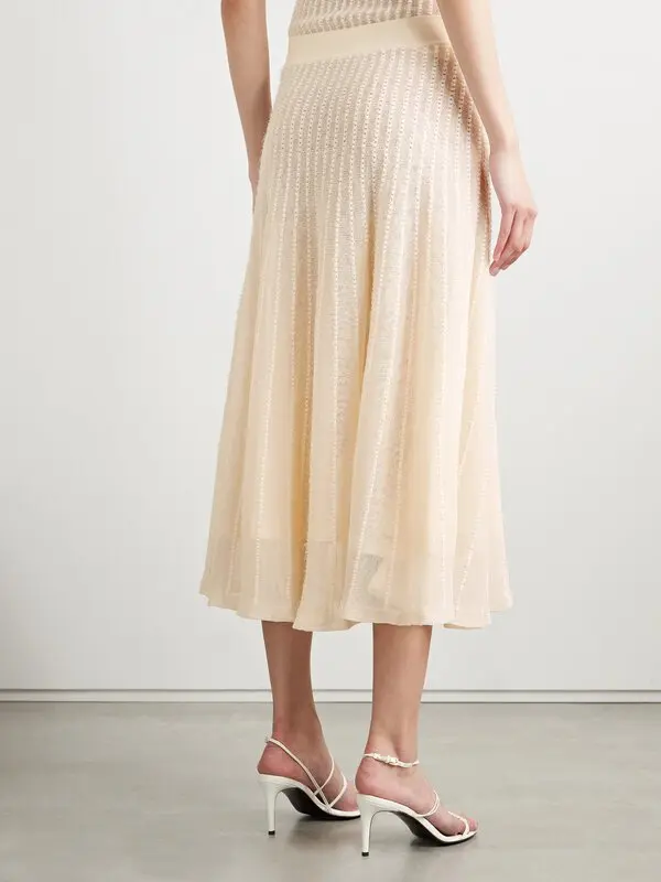 Khaite Dawn Pointelle-knit Midi Skirt - Neutrals