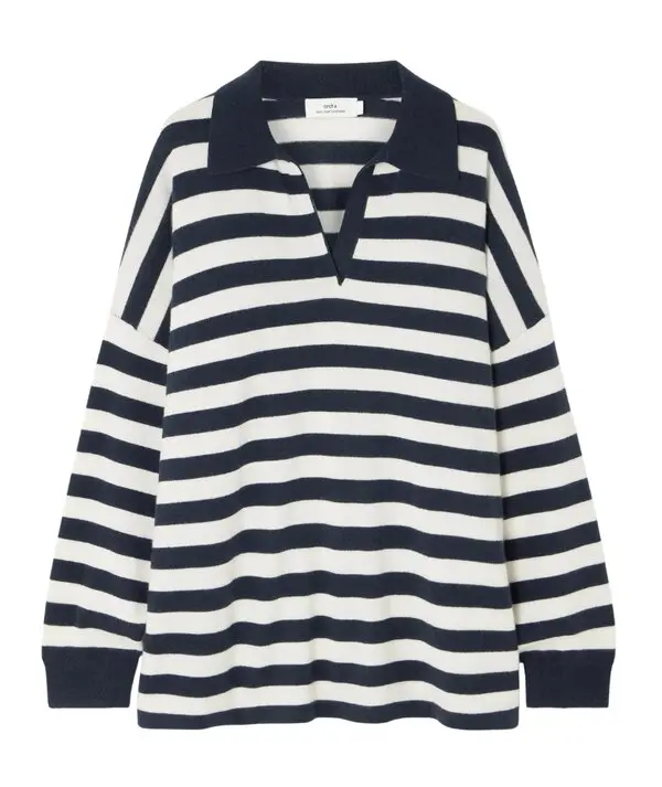 Arch4 Victoria Striped Cashmere Polo Sweater - Blue