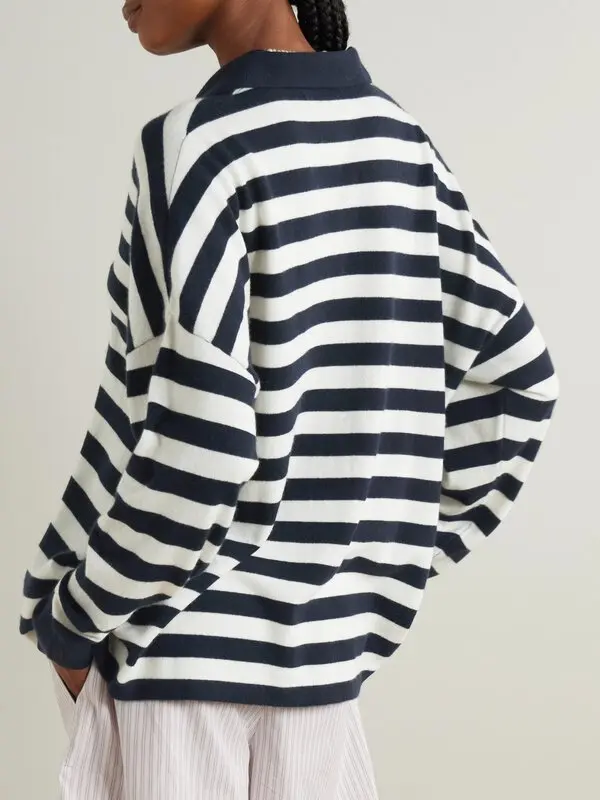 Arch4 Victoria Striped Cashmere Polo Sweater - Blue