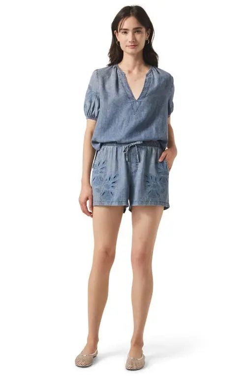 Splendid Cayden Embroidered Chambray Drawstring Shorts