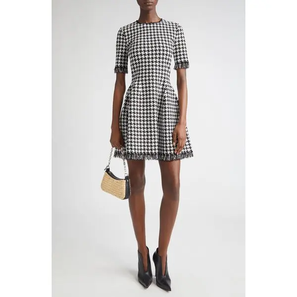 Alexander McQueen Houndstooth Fit & Flare Minidress