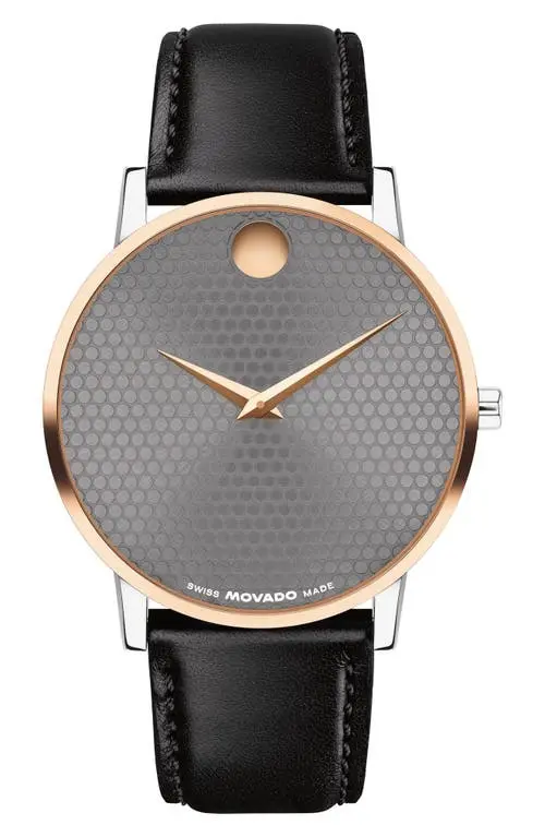 Movado Museum Classic Leather Strap Watch - Gray