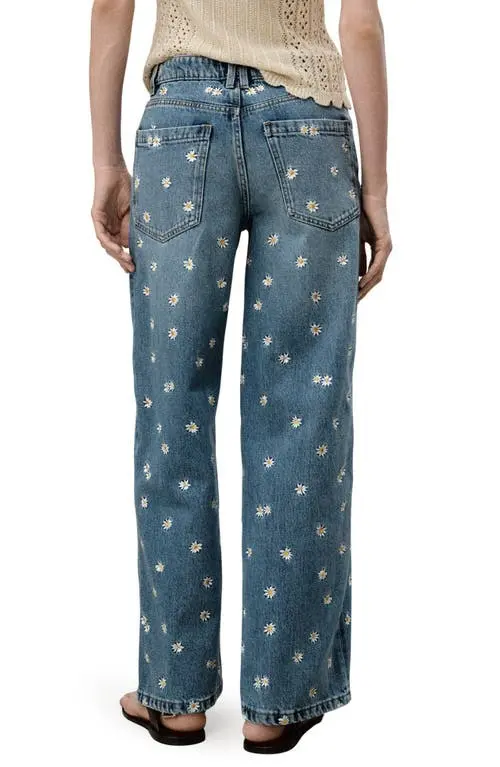 Mango Embroidered Wide Leg Jeans
