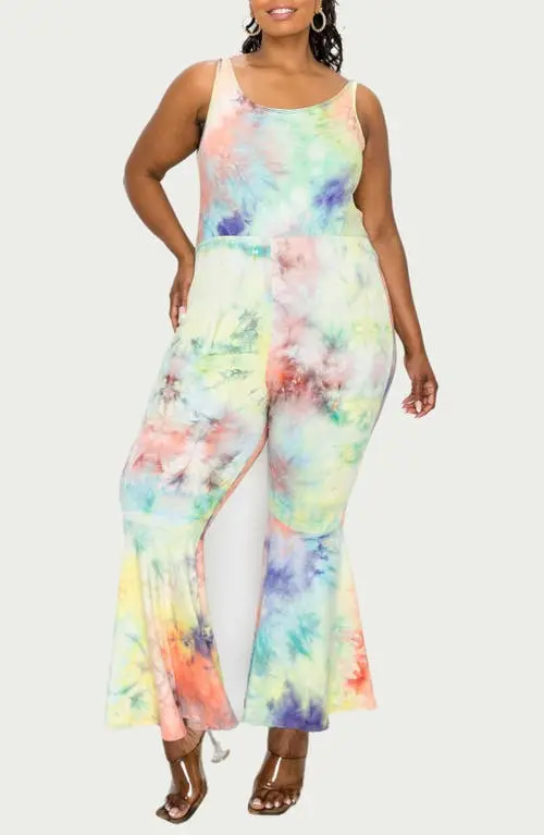 L I V D Kelse Sleeveless Tie Dye Jumpsuit - Purple/yellow
