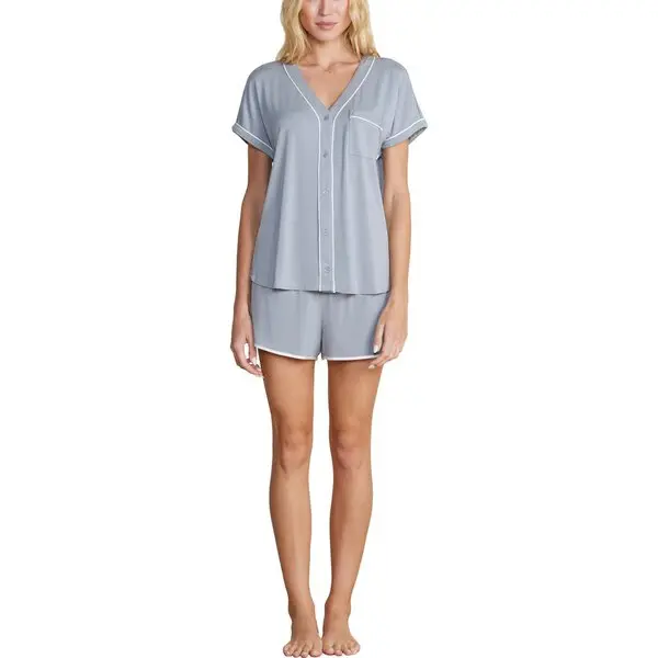 Barefoot Dreams Malibu Collection® Soft Jersey Piped Pajamas - Moonbeam-white
