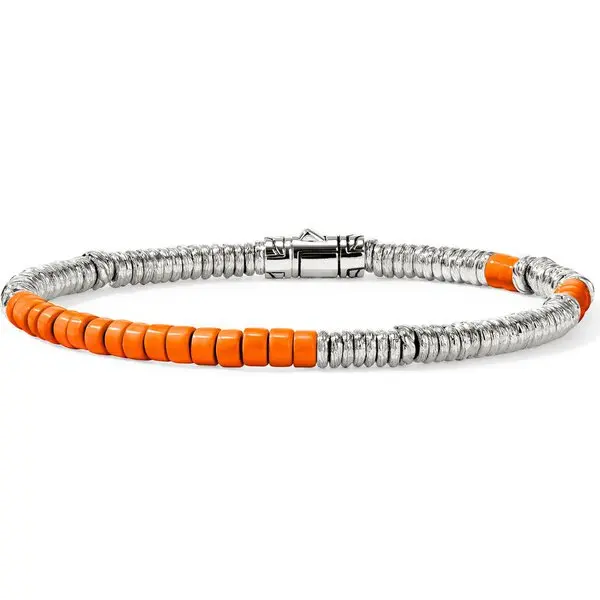 John Hardy Sterling Silver Heishi Bracelet - Silver/ Orange