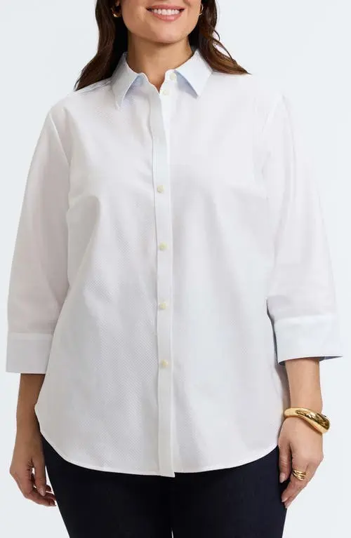 Foxcroft Margie Three-quarter Sleeve Button-up Shirt - White