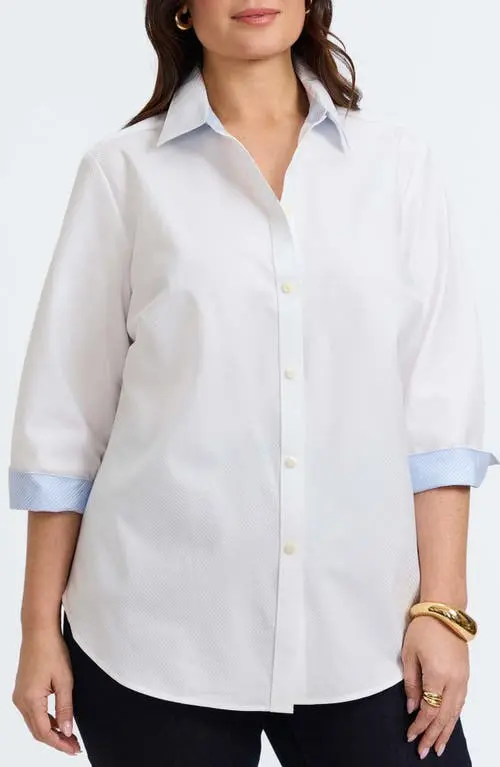 Foxcroft Margie Three-quarter Sleeve Button-up Shirt - White